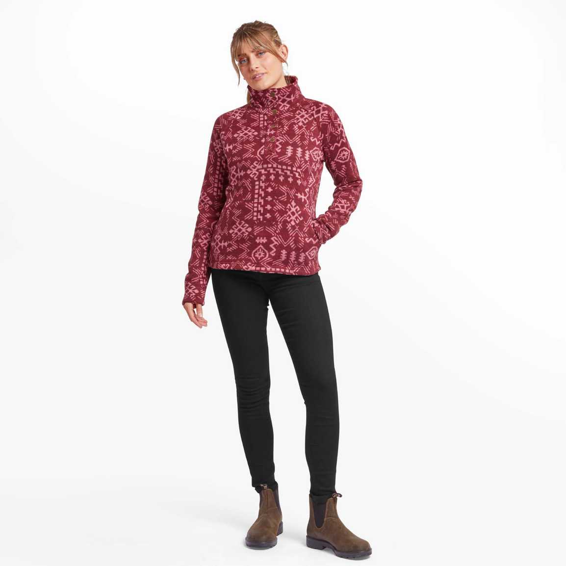 Sherpa Bhutan Pullover W Beet Red Abstract Fleecejacke im Camp4 kaufen